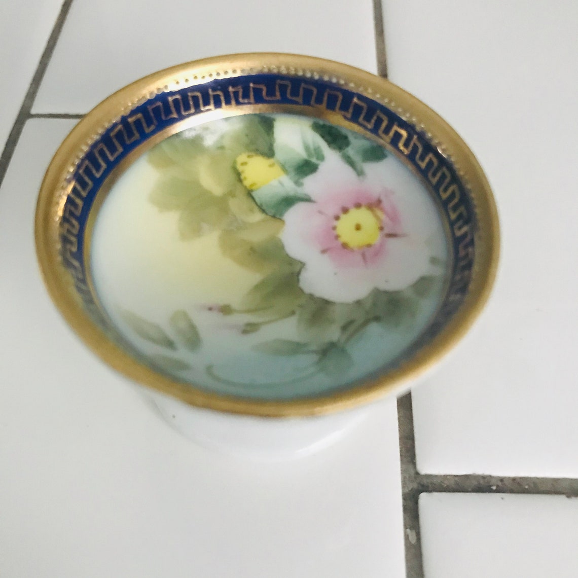 Antique Open Salt or Salt Cellar Hand Painted Royal Blue Rim - Etsy