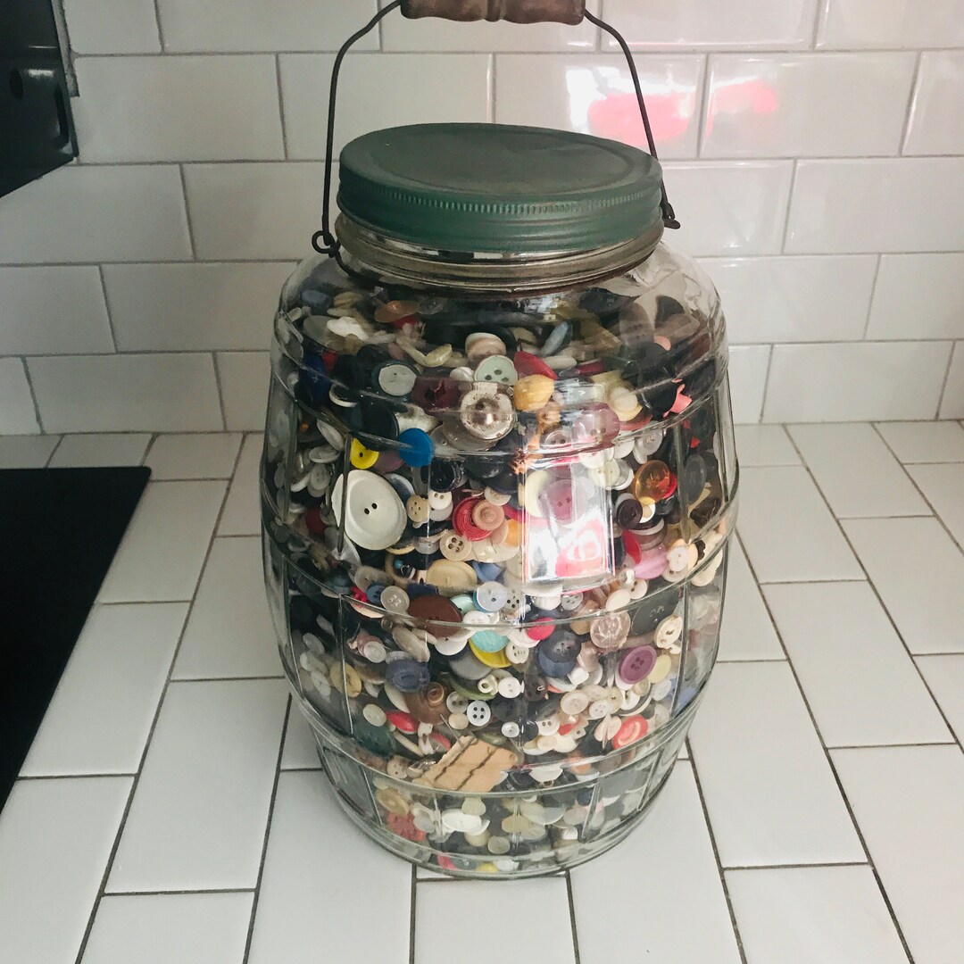 Giant Glass Store Display Pickle Jar Full of Buttons Vintage & Antique ...