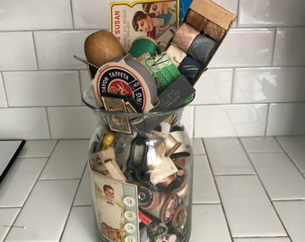 Vintage Sewing Notions Display Jar Full of Many Pieces | Etsy