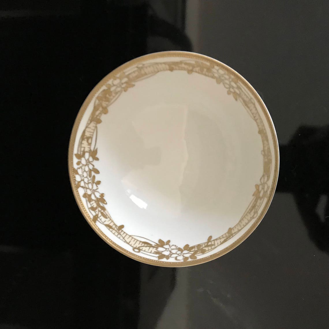 Vintage Bowl Hand Painted Footed Bowl With Gold Enamel Trim | Etsy