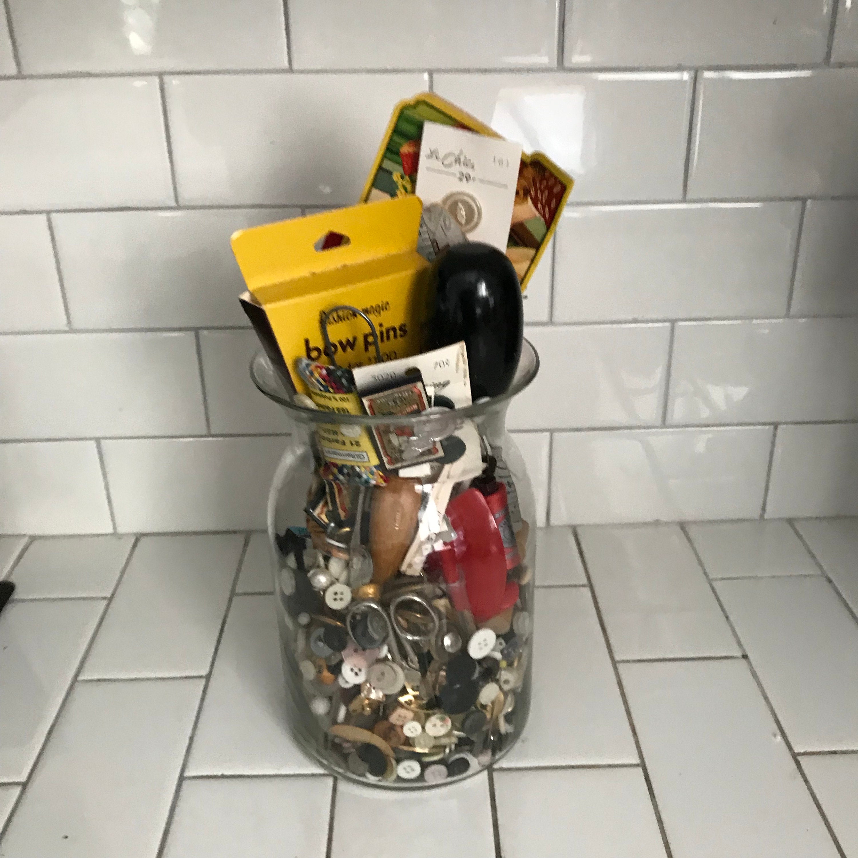 Vintage Sewing Notions Display Jar Full of Many Pieces - Etsy