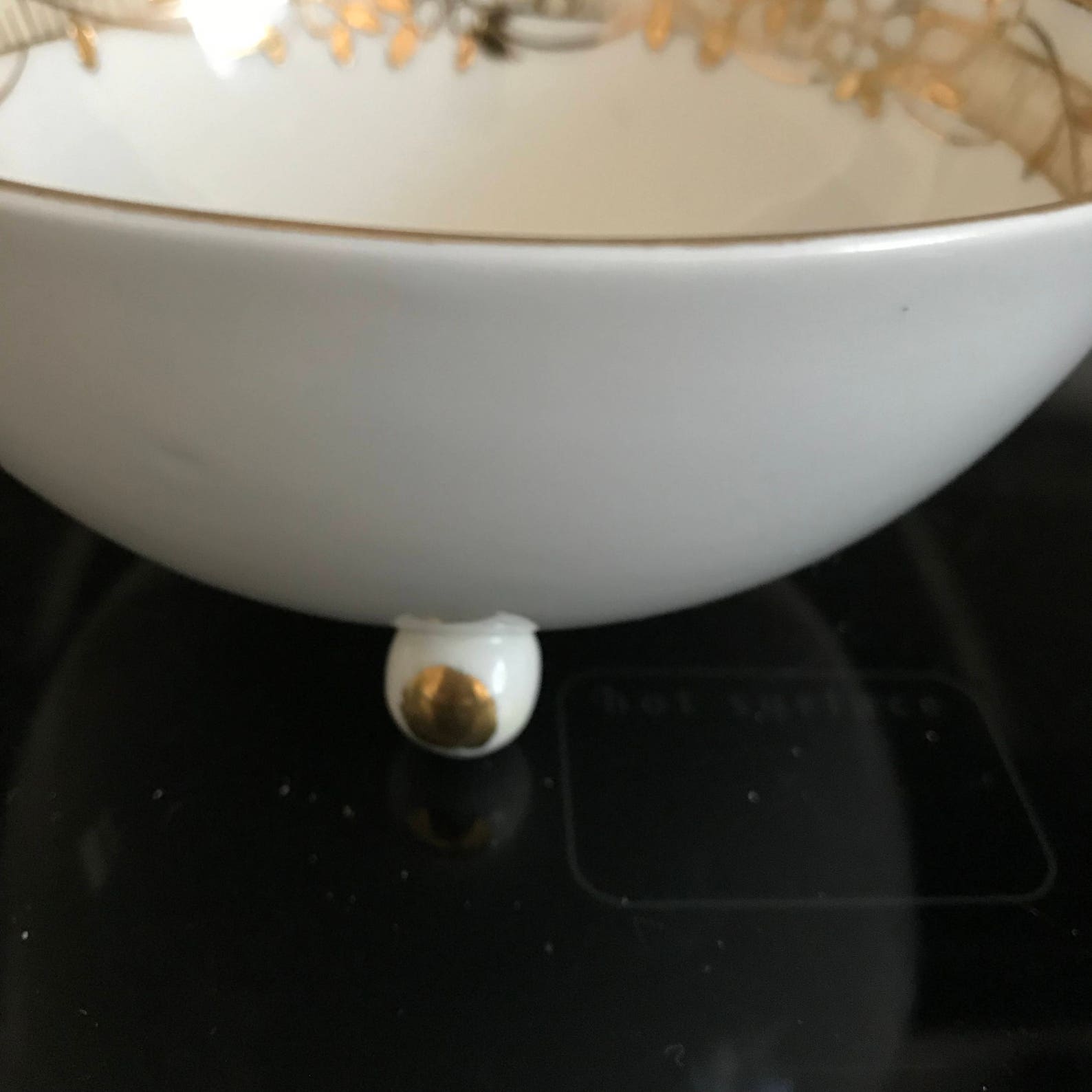 Vintage Bowl Hand Painted Footed Bowl With Gold Enamel Trim | Etsy