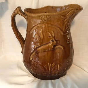 Antique Pheasant and Stag Bennington Milk Pitcher Farmhouse Crockery ...