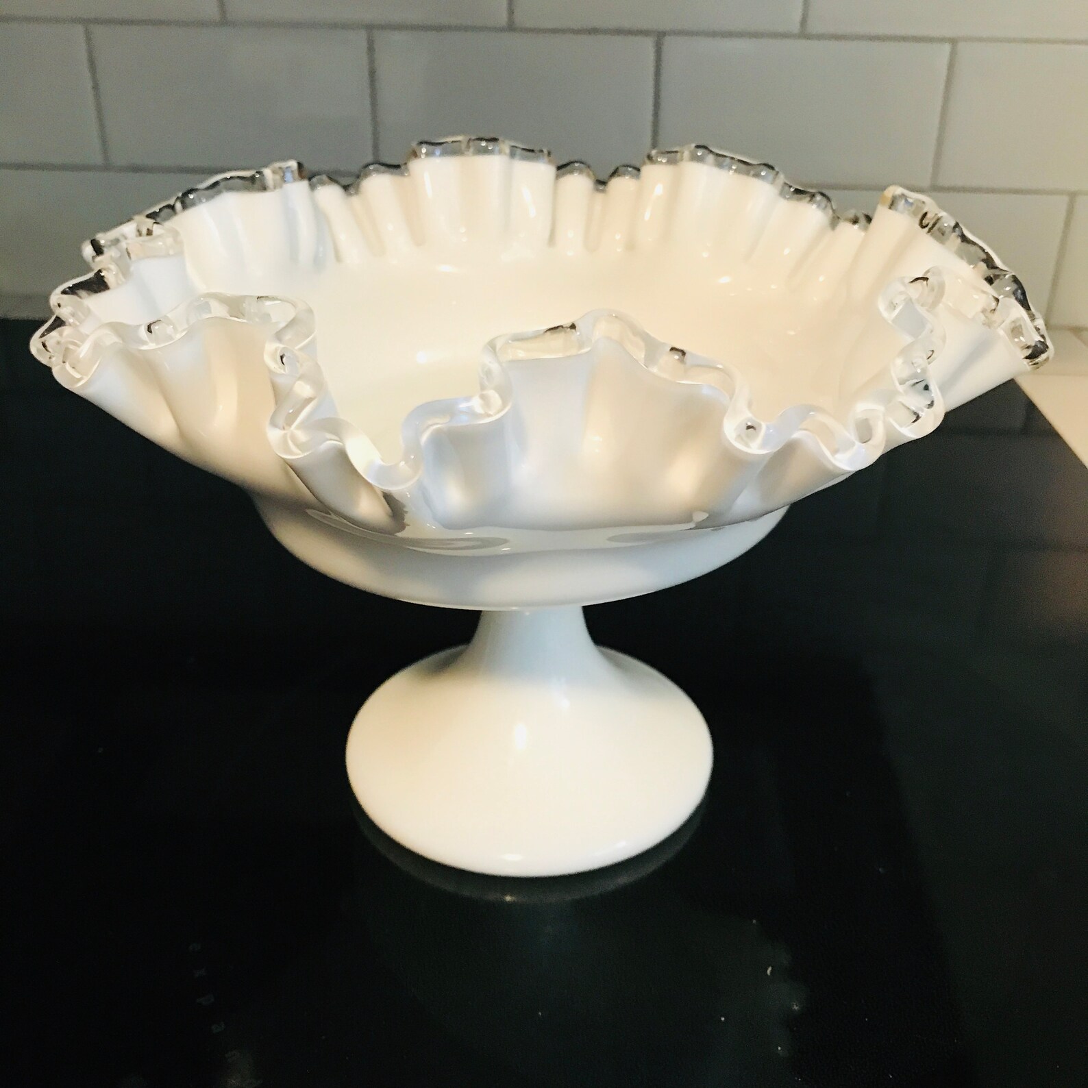 Beautiful Fenton Silvercrest Compote White With Clear Rim | Etsy