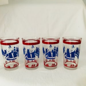 Vintage 1950's Set of 4 Glass Tumblers Water Iced Tea 8 Oz Farmhouse ...