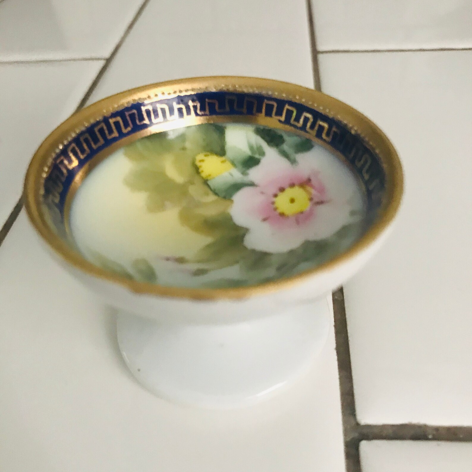 Antique Open Salt or Salt Cellar Hand Painted Royal Blue Rim - Etsy