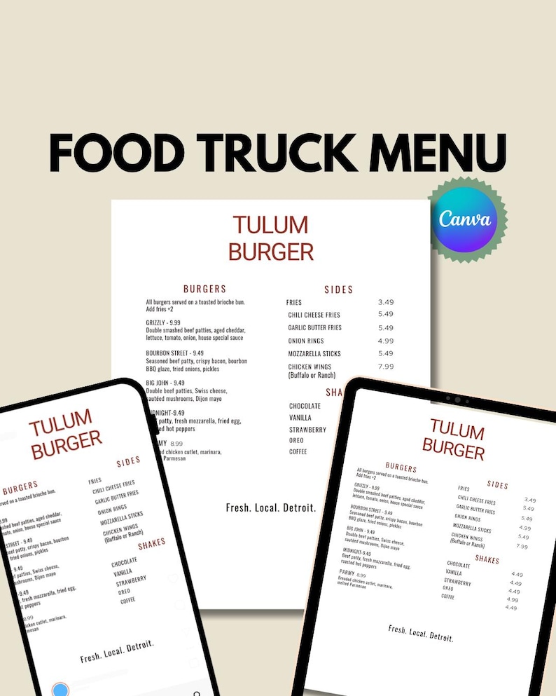 Editable Burger Restaurant Menu Template | Canva | Tulum Style | Food ...