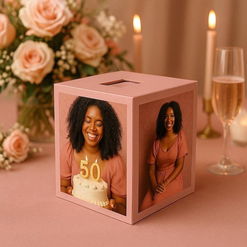 Editable Photo Cube Card Box Template | Birthday, Bridal, Centerpiece ...