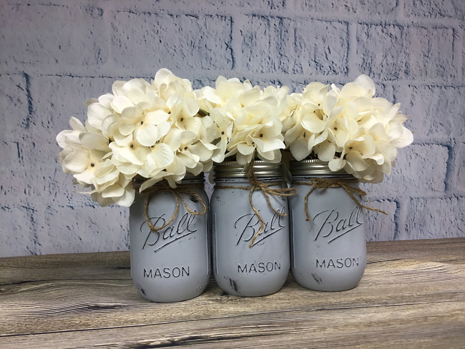 Light Gray Distressed Mason Jars Set of 3 Mason Jar - Etsy