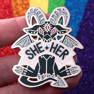 9 Pronouns Pride Demons Hard Enamel Pins / Rainbow Glitter LGBTQ Pin ...