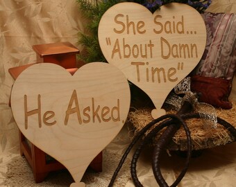 He Asked She Said Finally Wood Hearts Set of 2 Photo Props - Etsy
