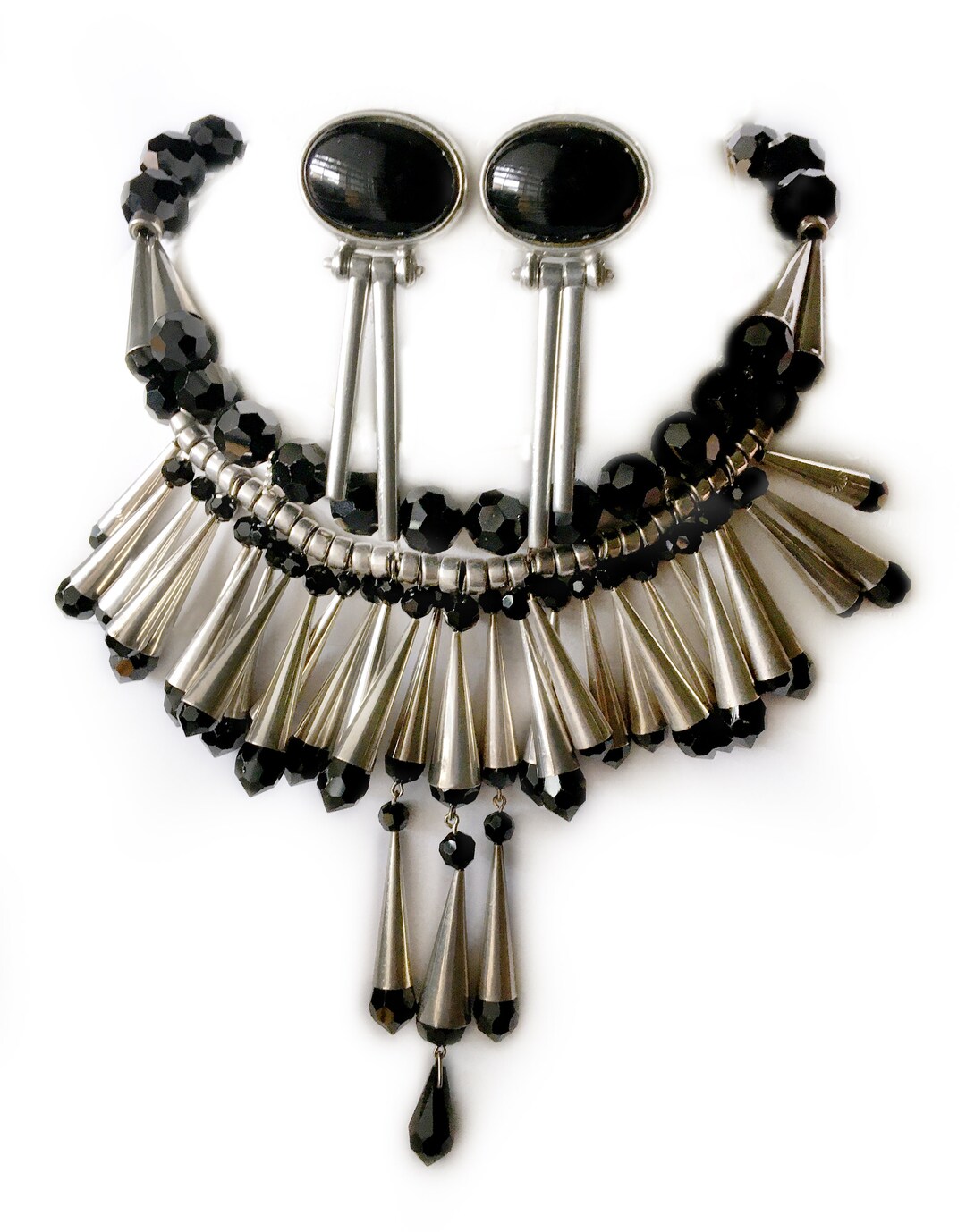 Drippy Tribal Look Demi With Faux Onyx Earrings Signed Ben - Etsy