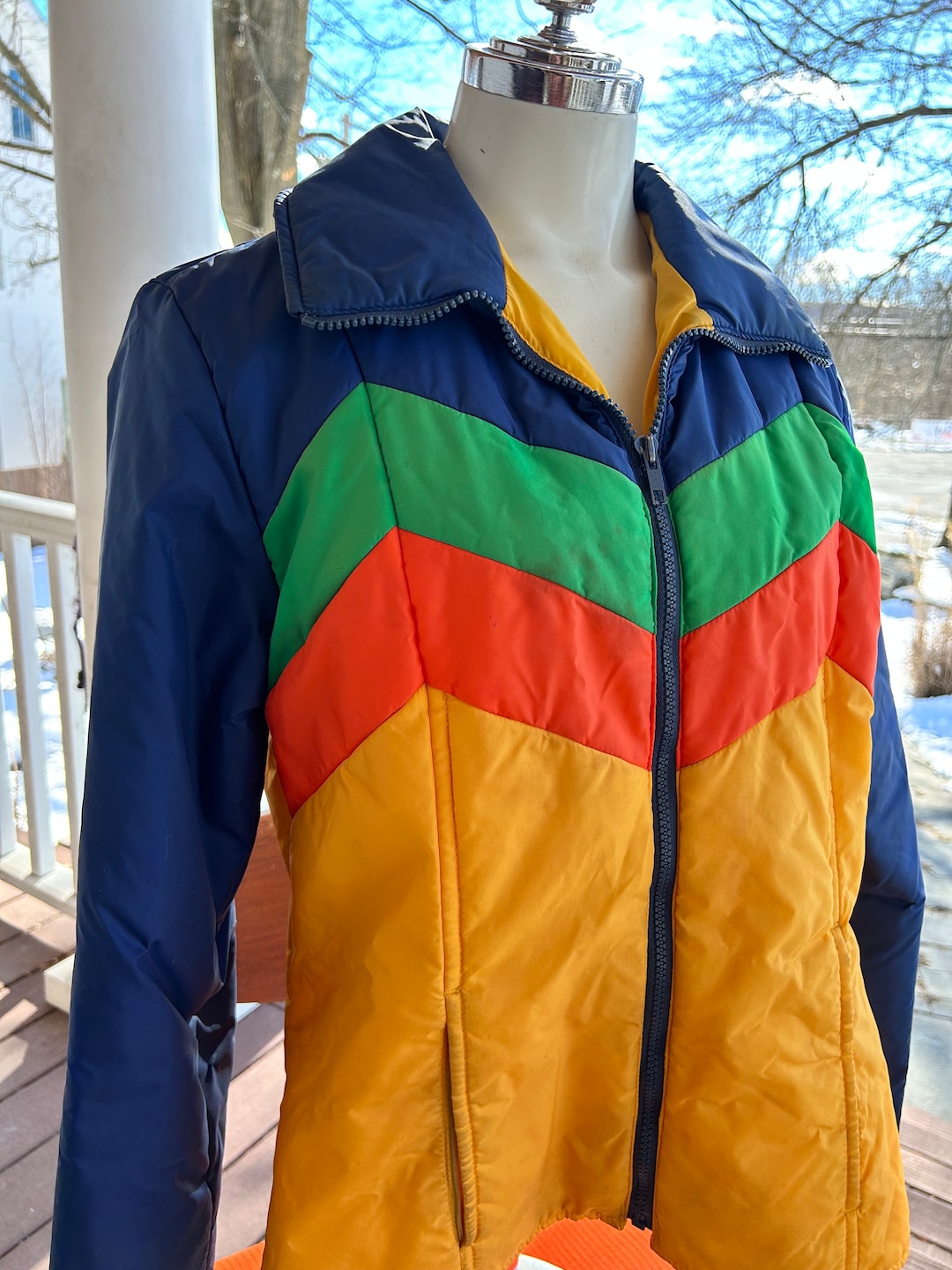 Vintage 1970s Rainbow Puffer Jacket// 70s Snow Bunny Ski Jacket ...