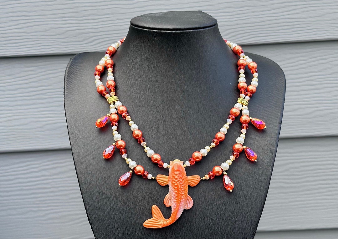 Koi Fish Necklace Classic Orange and White Swimmable - Etsy