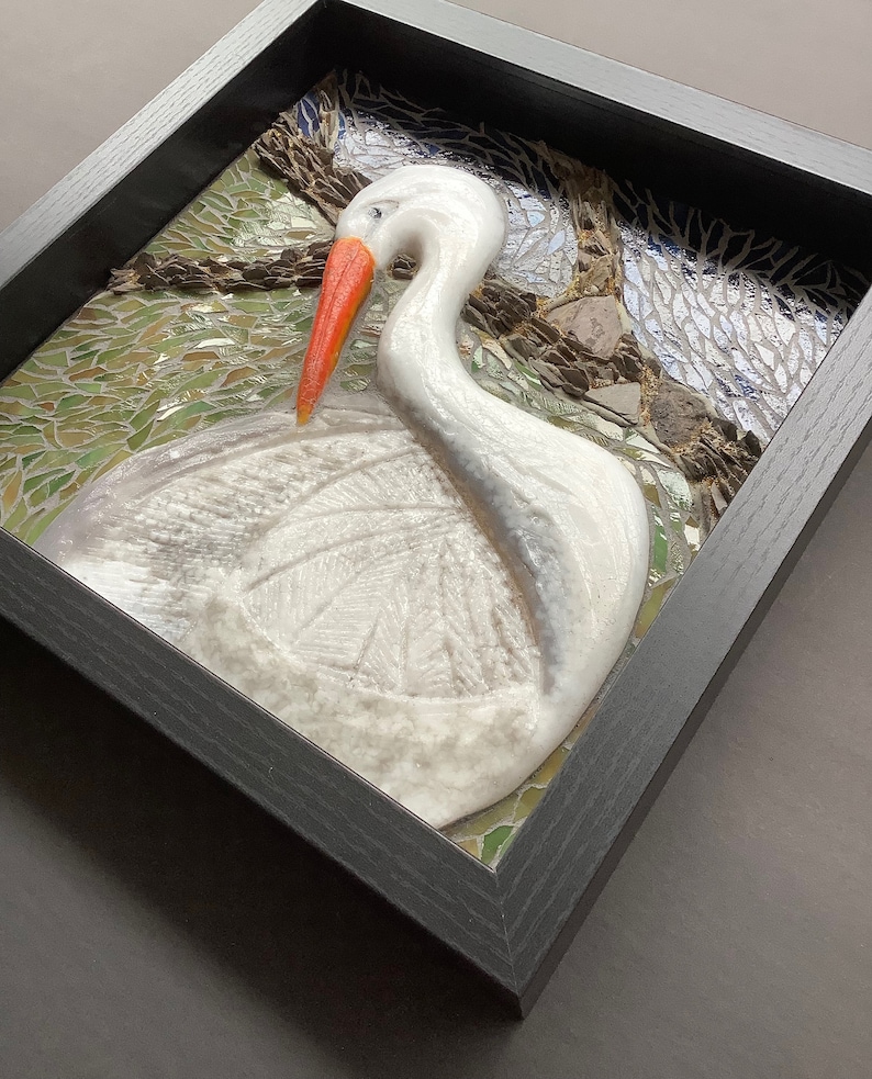 Mosaic Wall Art, Fused Glass Mosaic, Egret Glass Mosaic - Etsy