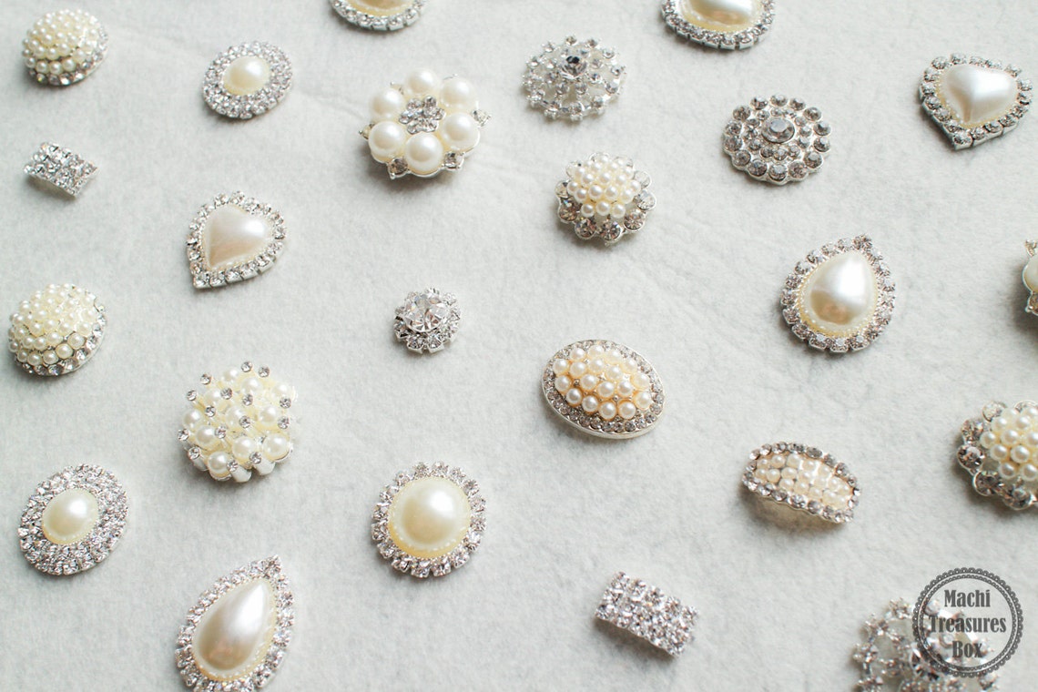 35 Assorted Mix Lot Pearl Rhinestone Silver Base Flat Back - Etsy