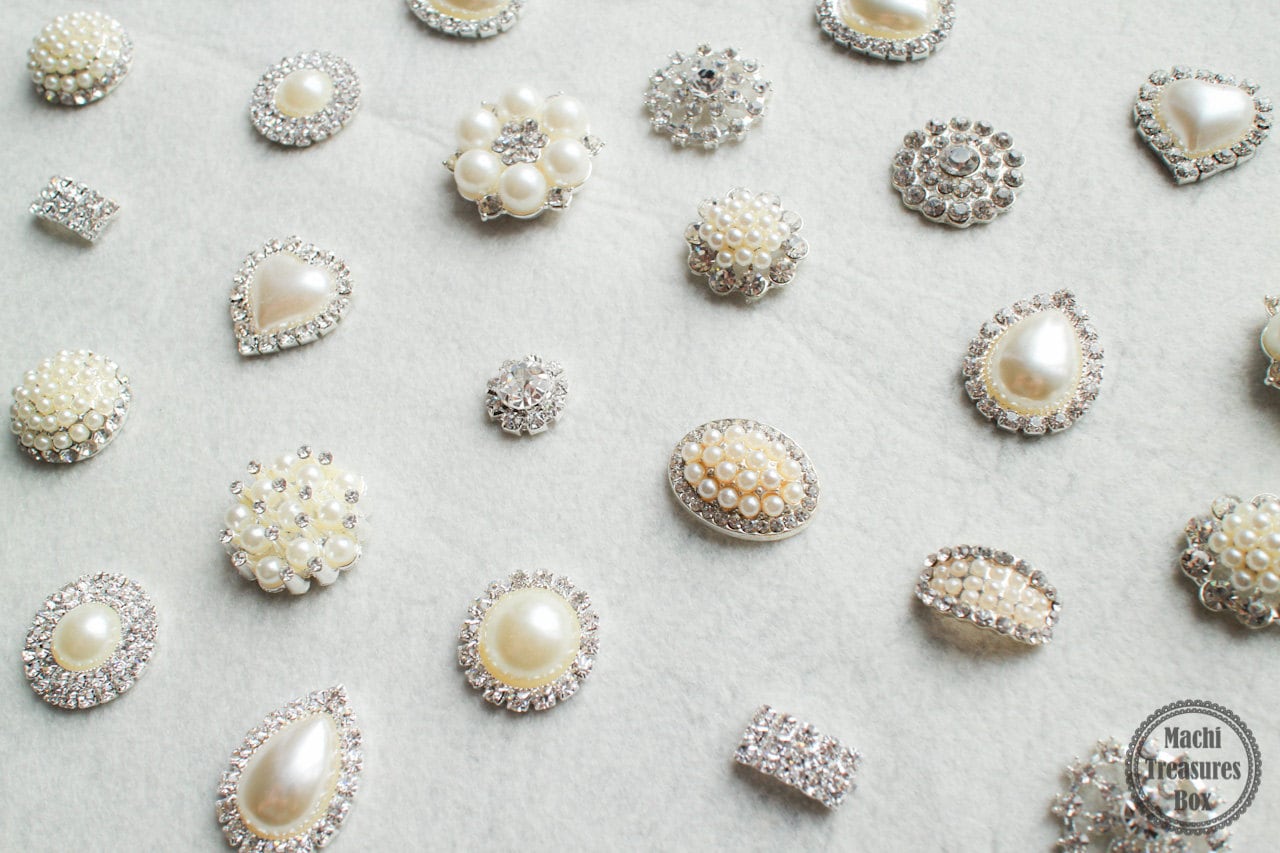 35 Assorted Mix Lot Pearl Rhinestone Silver Base Flat back | Etsy