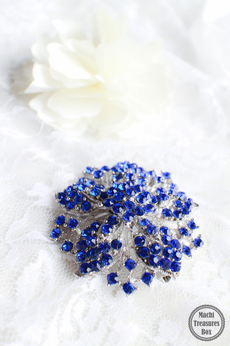 Large Blue Rhinestone Snowflake Brooch Silver Base With Pin M29 Wedding ...