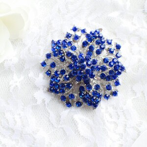 Large Blue Rhinestone Snowflake Brooch Silver Base with Pin | Etsy