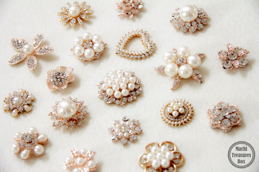 10 Assorted Mix Lot Pearl Rhinestone Gold Metal Base Flat - Etsy