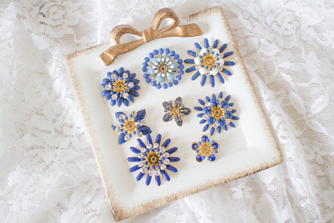 8 Assorted Mix Lot Rhinestone Blue Flat Back Flower Embellishment ...