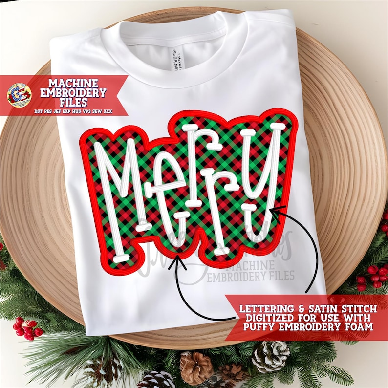 Merry Puff Applique Machine Embroidery Design | Merry Christmas ...
