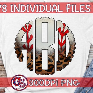 Baseball Scalloped Monogram Font Set Png Baseball Leopard - Etsy