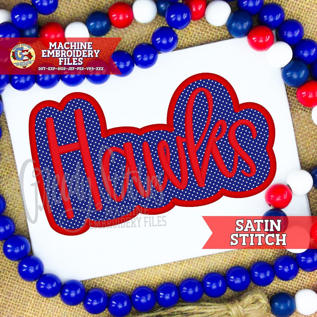 Hawks Satin Stitch Applique Machine Embroidery Pes | Hawks Mascot ...