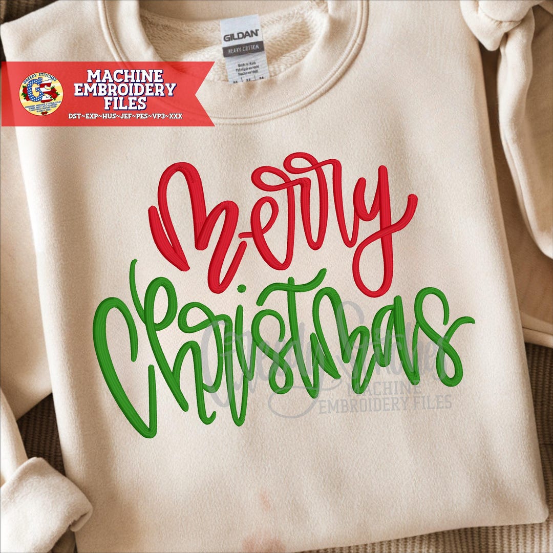 Hand Lettered Merry Christmas Satin Stitch Machine Embroidery Design ...