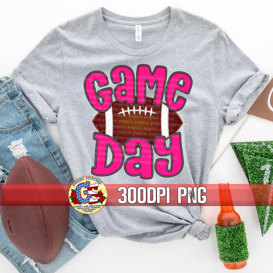 Football Game Day Pink Faux Embroidery PNG | Football Png | Faux ...