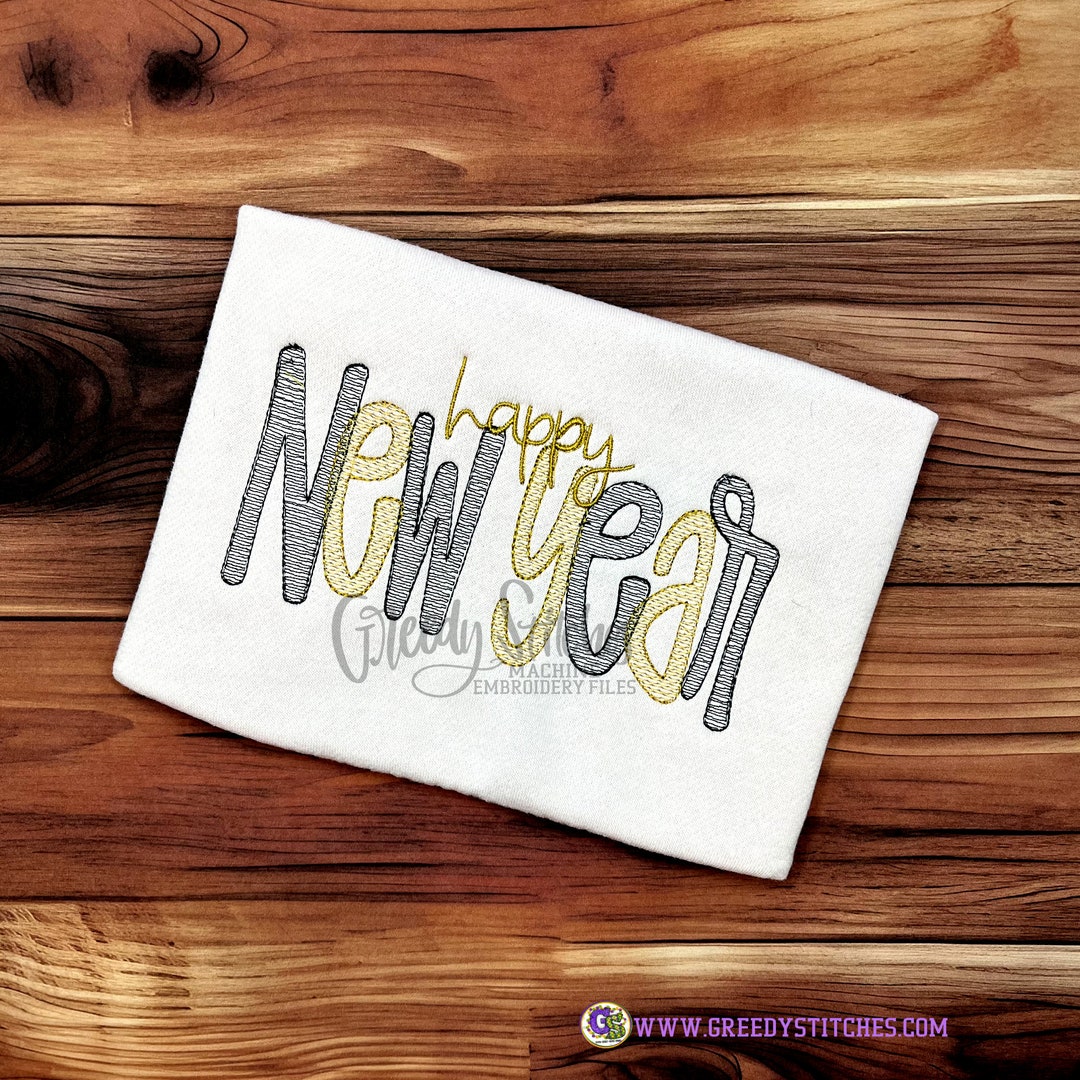 Happy New Year Sketch Machine Embroidery Design | New Year Sketch ...