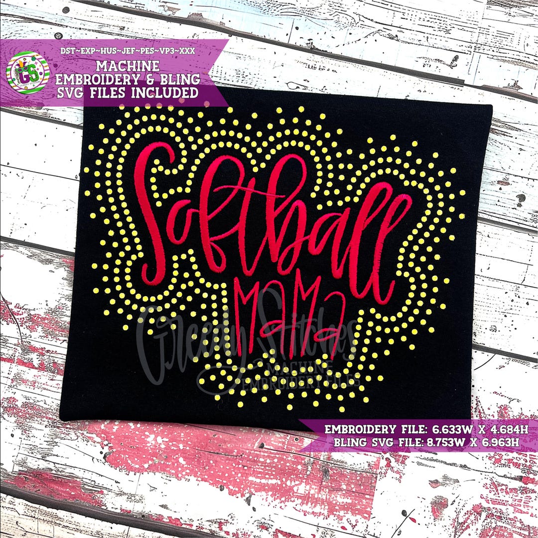 Softball Mama Bling Machine Embroidery SVG Design | Hand Lettered Mama ...