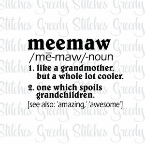 Mother's Day | Meemaw | Meemaw Definition Svg, Dxf, Eps, Png, Wmf ...
