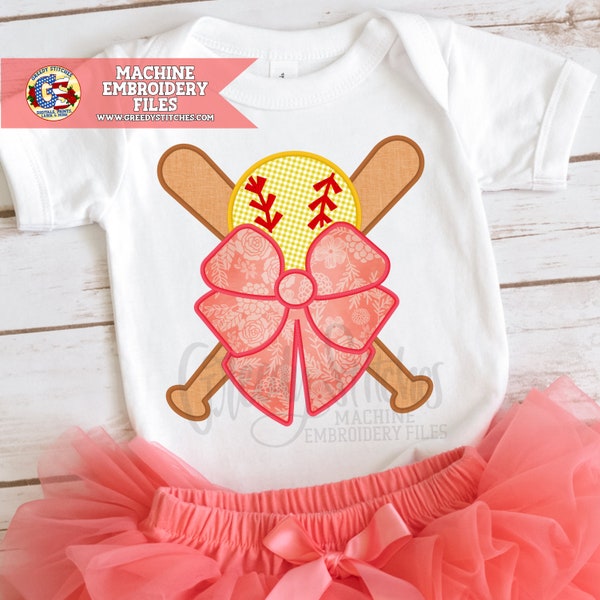 Softball With Bow Embroidery Design - Etsy
