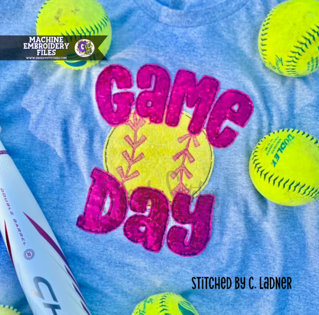 Baseball Softball Game Day Bean Stitch Machine Embroidery Design ...