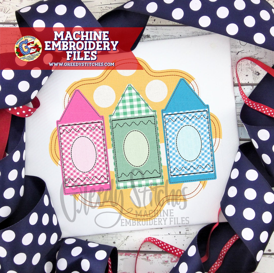 Crayon Trio Applique Machine Embroidery Design | Back to School PES ...