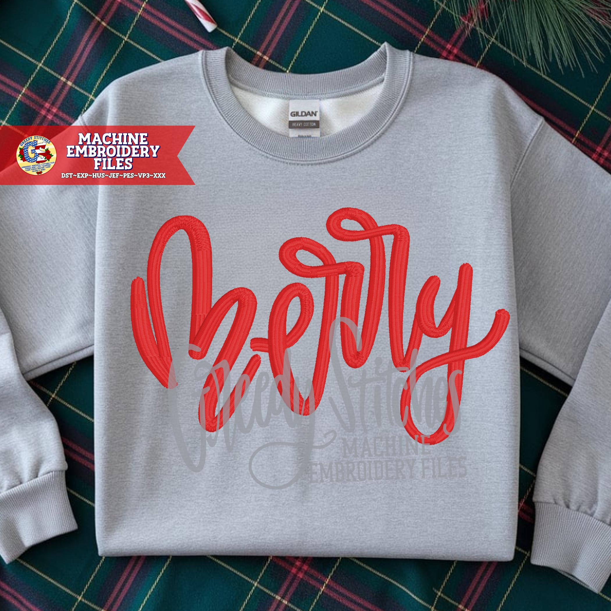 Hand Lettered Merry Satin Stitch Embroidery Design | Merry Christmas ...