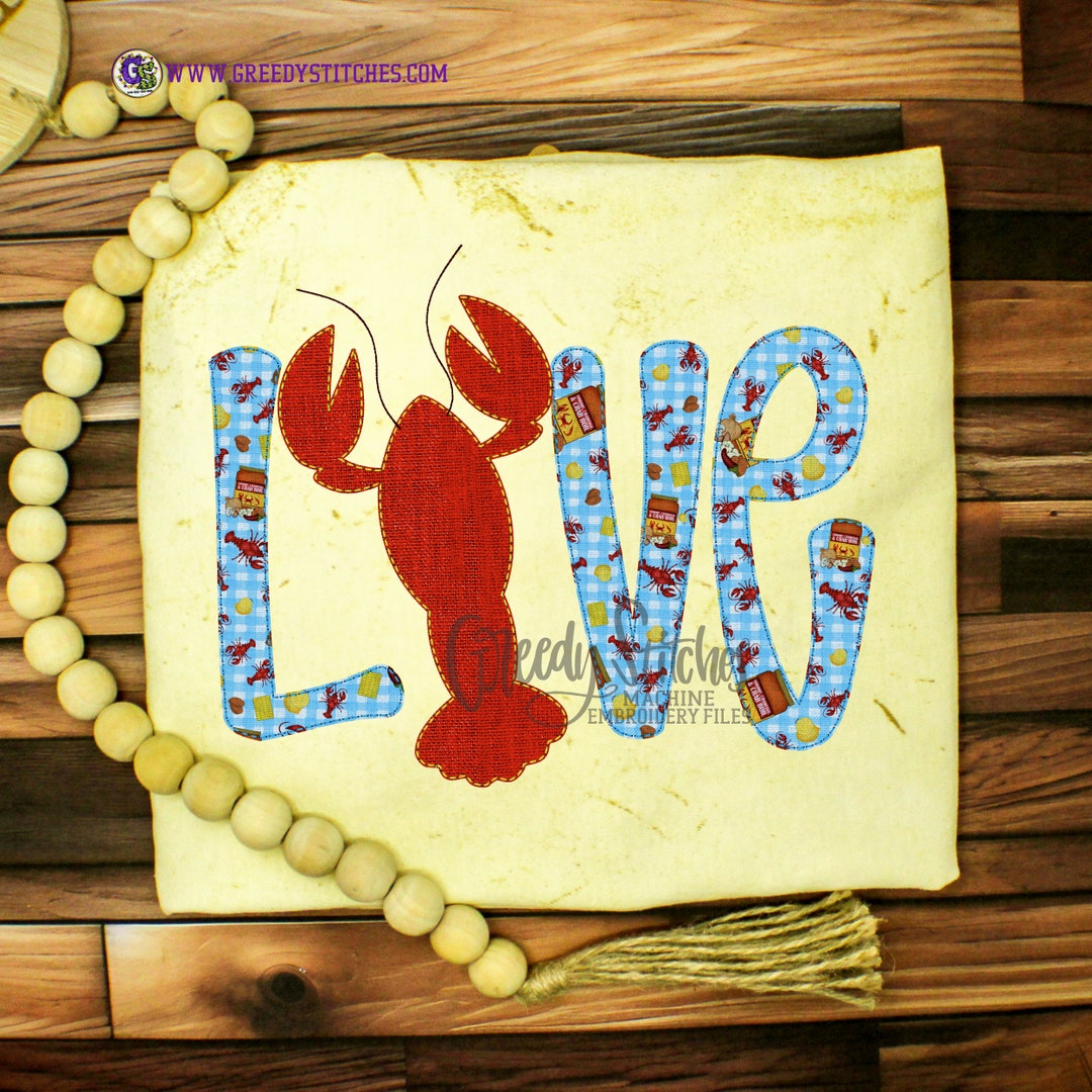 Love Crawfish Bean Stitch Applique Machine Embroidery Design | Crawfish ...