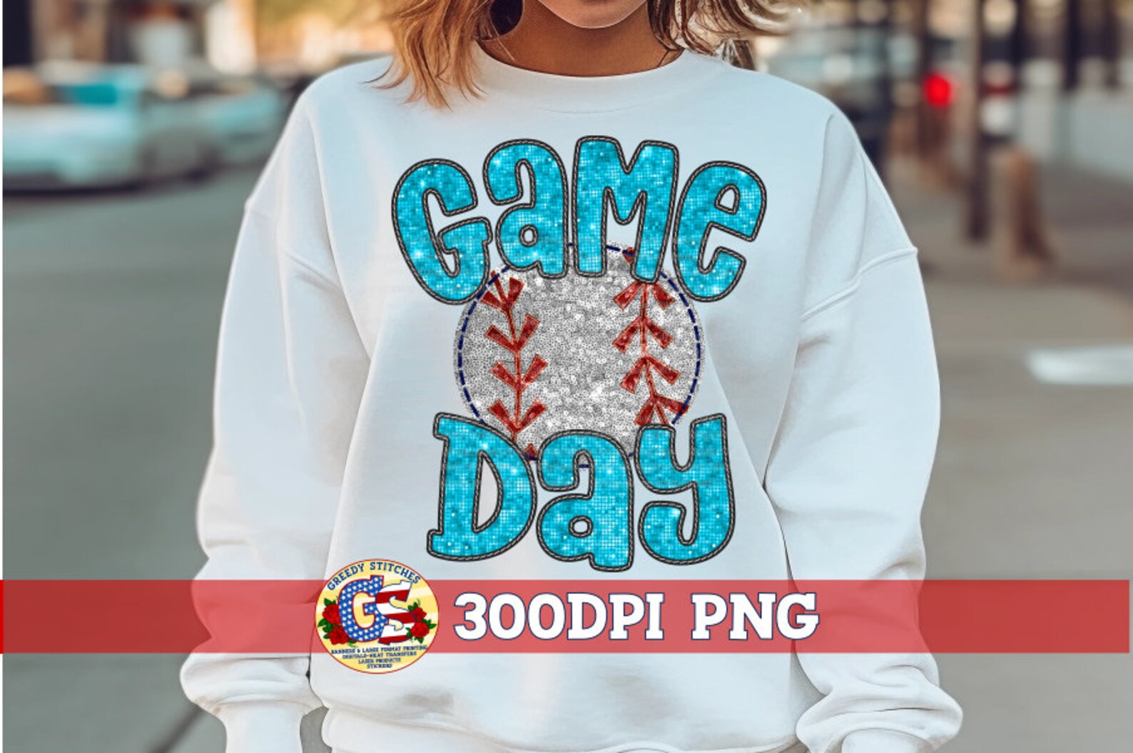 Baseball Game Day Columbia Blue Faux Sequin Embroidery Png Sublimati ...