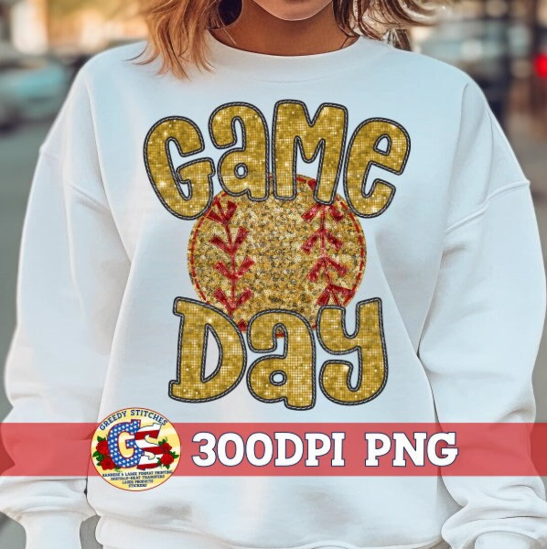 Softball Game Day Gold Faux Sequin Embroidery Png Sublimation | Faux Sequins Softball Png | Gold ...