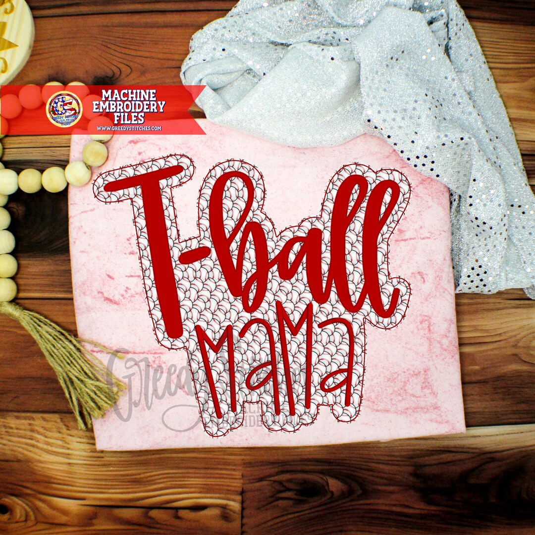 T-ball Mama Double Applique Bean Stitch Machine Embroidery Design | T ...