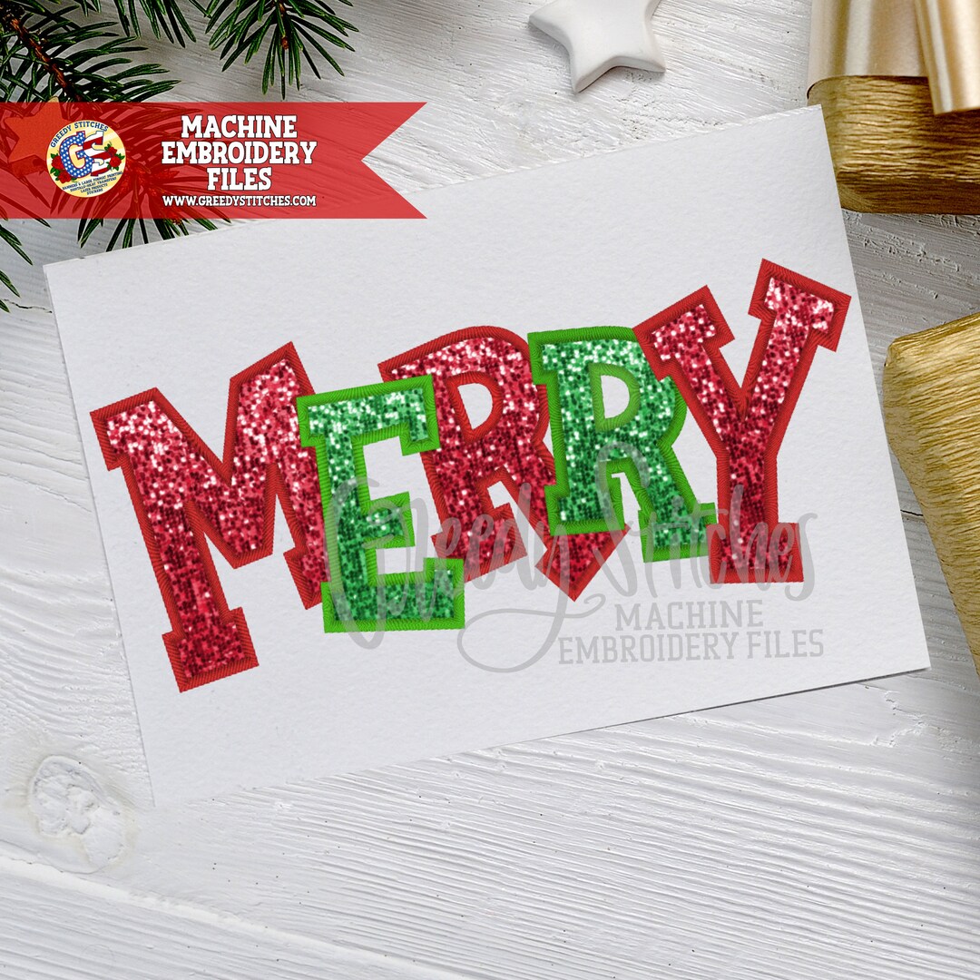 Merry Varsity Satin Stitch Applique Machine Embroidery Design | Merry ...