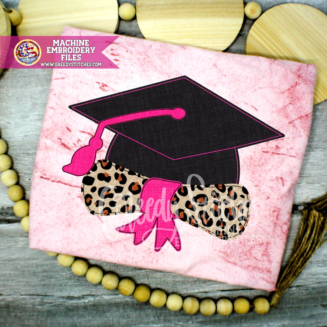 Graduation Cap & Diploma Bean Stitch Applique Machine Embroidery Design ...