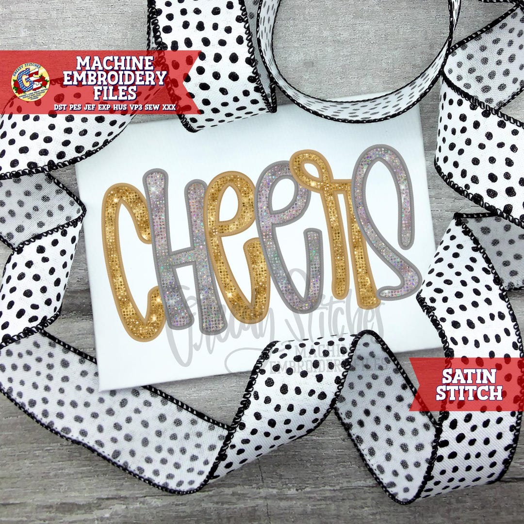 Cheers Applique Machine Embroidery Design | Cheers New Year Satin ...