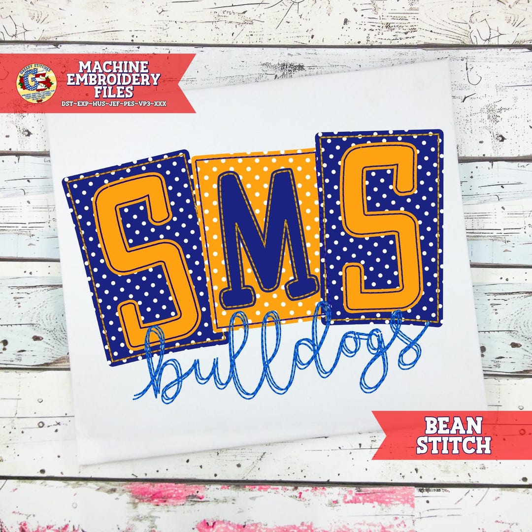 SMS Bulldogs Bean Stitch Applique Embroidery Design Pes | Mascot ...