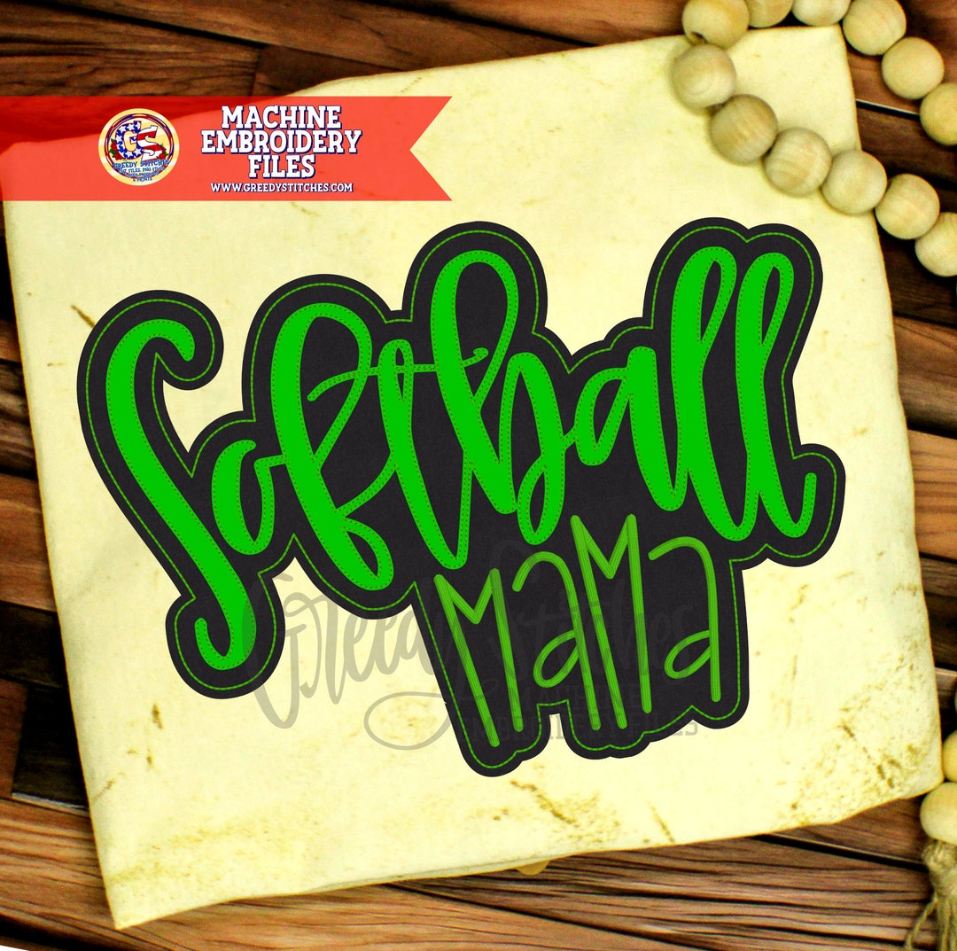 Softball Mama Double Applique Bean Stitch Machine Embroidery Design ...