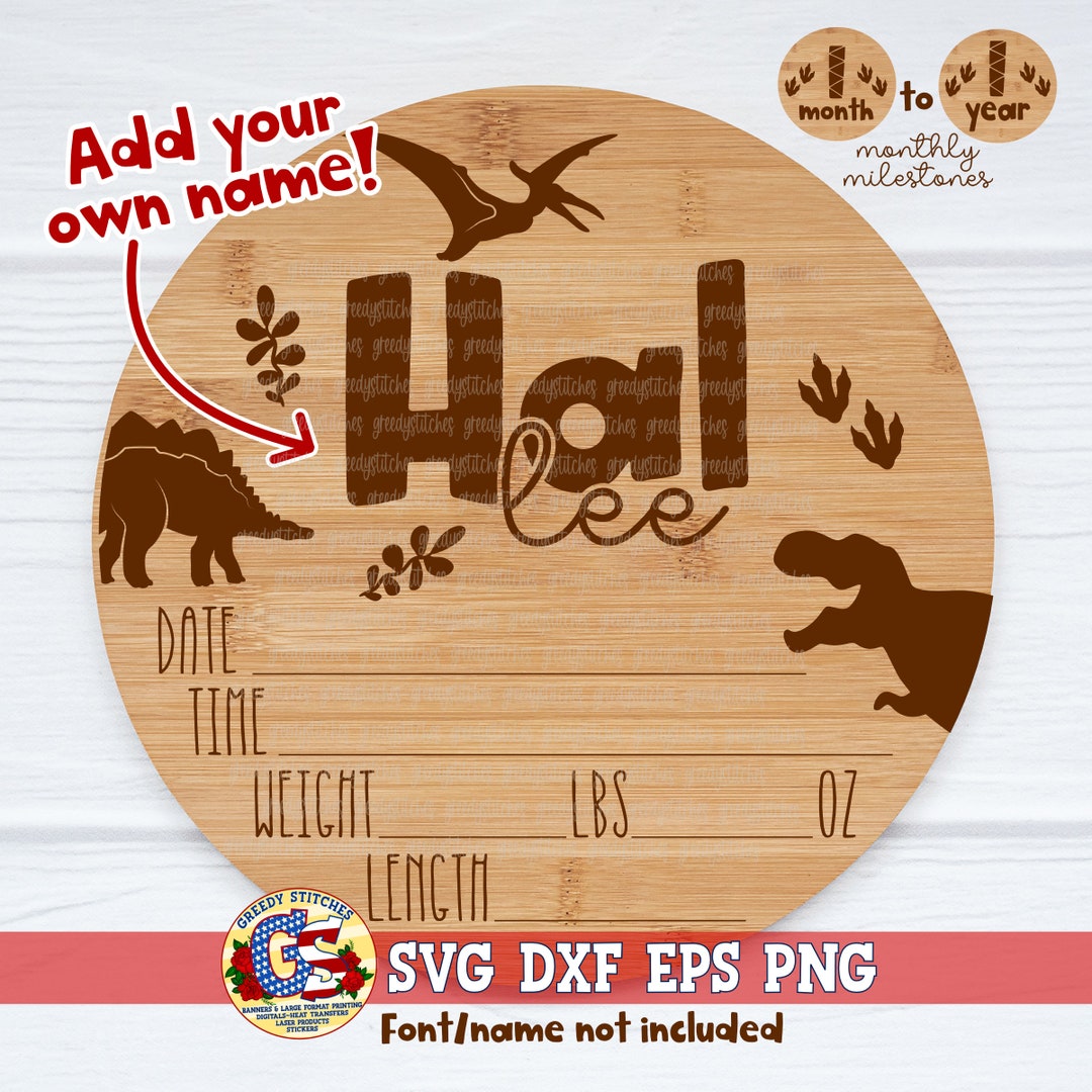 Dinosaur Birth Announcement SVG | Baby Stats, Milestones (digital Files ...