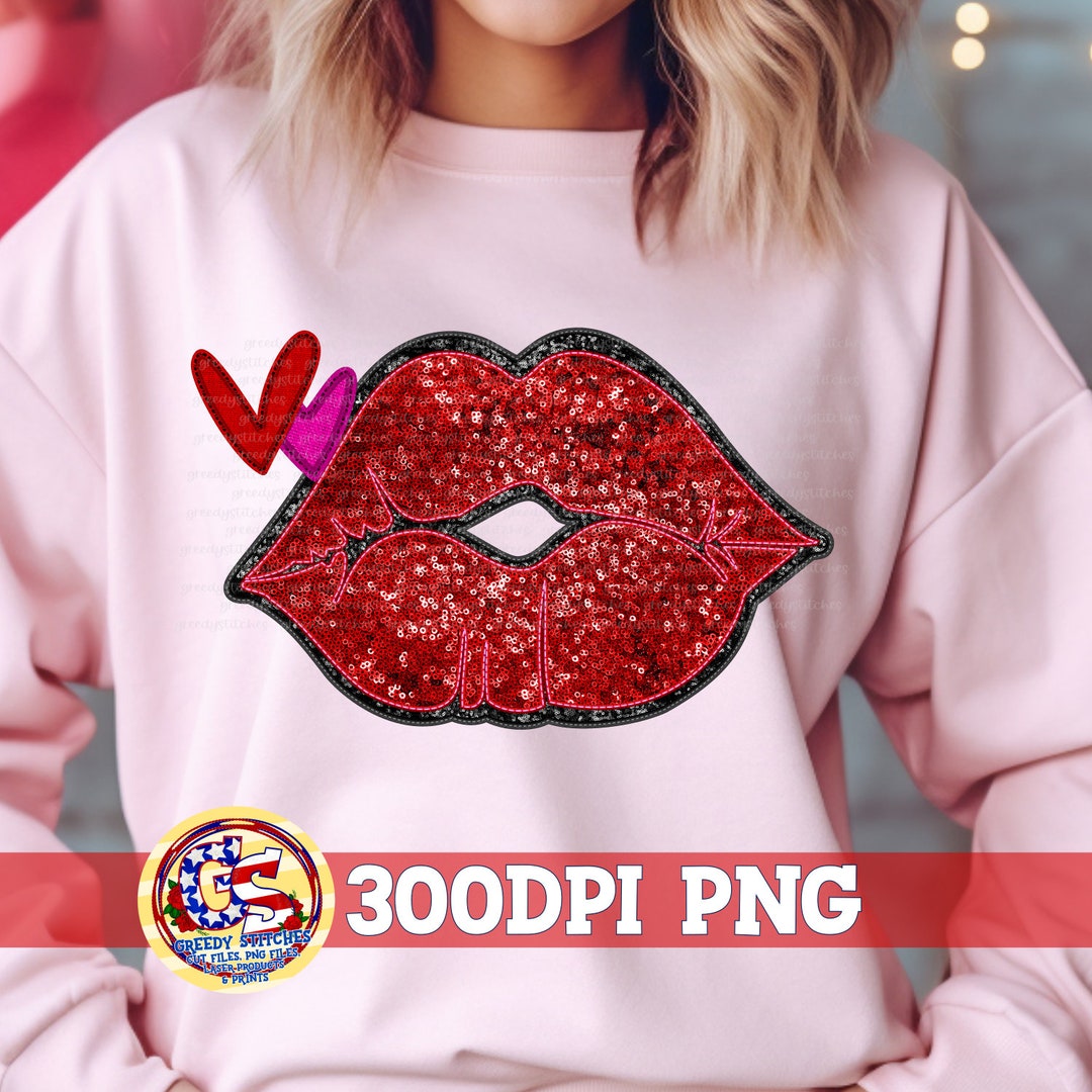 Red Lips Faux Embroidery Sequin Png Valentine's Day Png Faux Sequins ...