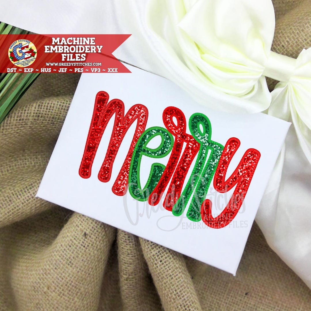 Merry Satin Stitch Applique Machine Embroidery Design | Merry Christmas ...