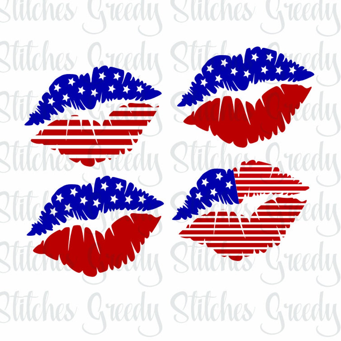 July 4th Lips Svg American Flag Lips Set of 4 Svg Dxf Eps - Etsy